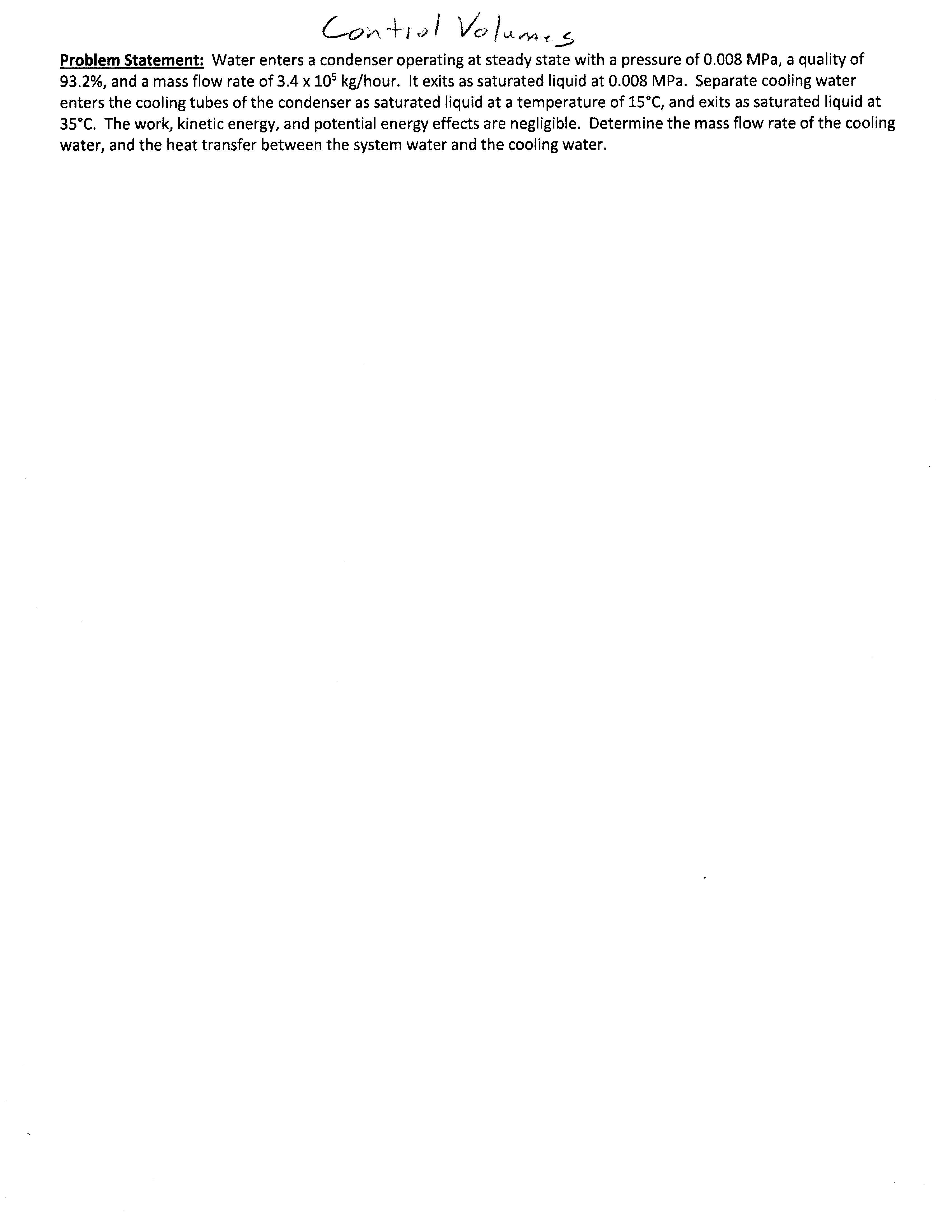 Solved Control Volunes وہ قوم Problem Statement: Water | Chegg.com