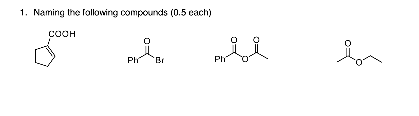 Solved 1. Naming the following compounds (0.5 each) COOH mi | Chegg.com
