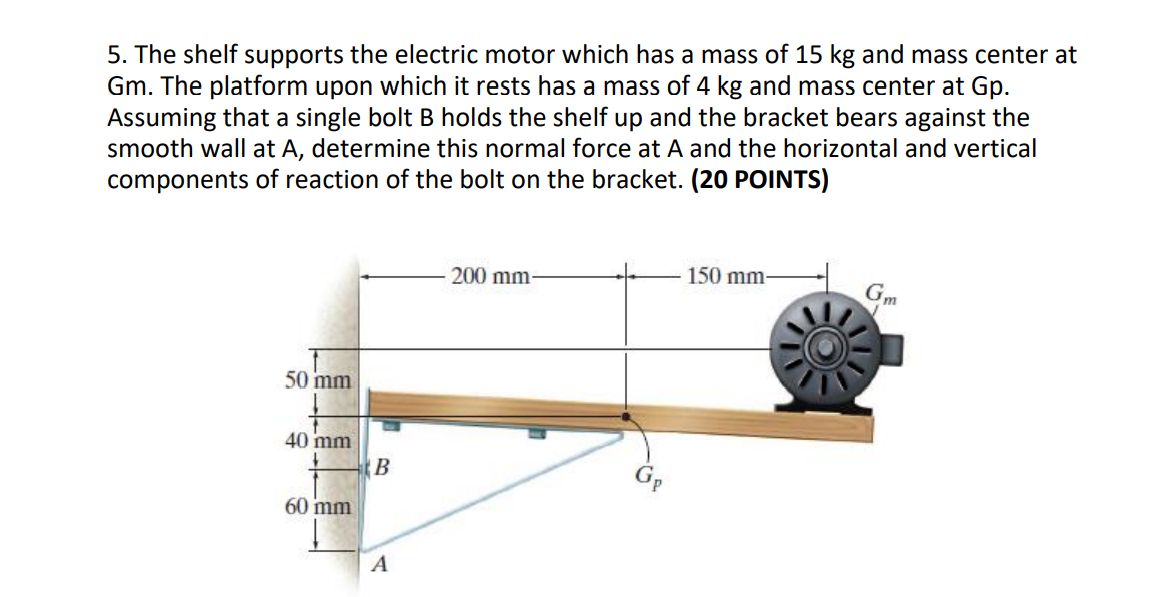 Solved 5. The shelf supports the electric motor which has a | Chegg.com