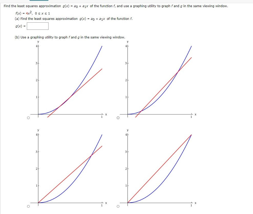 Solved Find the least squares approximation g(x) = a0 + a1x | Chegg.com