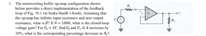 Solved 1. The noninverting buffer op-amp configuration shown | Chegg.com
