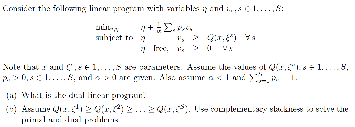 Consider the following linear program with variables | Chegg.com