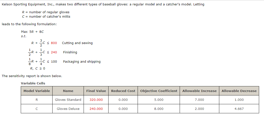 Solved R= number of regular gloves C= number of catcher’s | Chegg.com