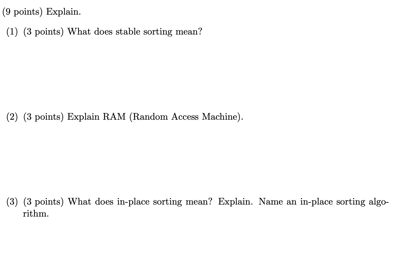 Solved (9 points) Explain. (1) (3 points) What does stable | Chegg.com