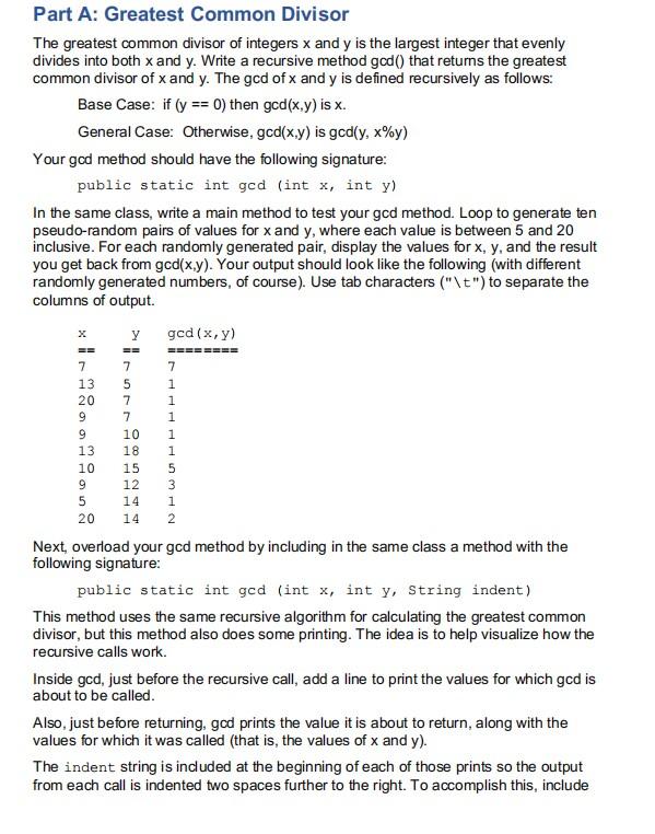 Solved Part A Greatest Common Divisor The Greatest Common