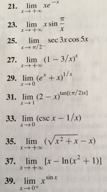 Solved 21. lim xe x++oo 7T 23. lim x sin x too 25. lim sec | Chegg.com