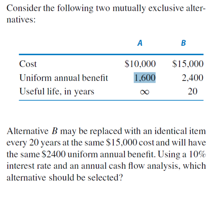 Solved Consider the following two mutually exclusive | Chegg.com