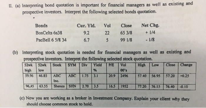 Solved II. (a) Interpreting bond quotation is important for | Chegg.com