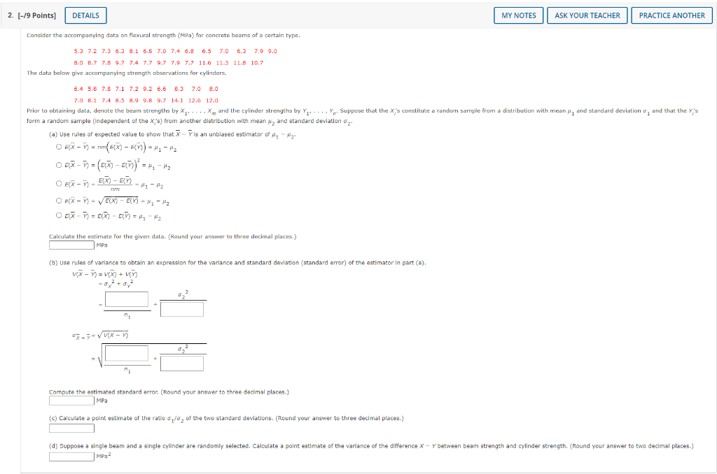 Solved nsider the accompanying data on flexural strangth | Chegg.com