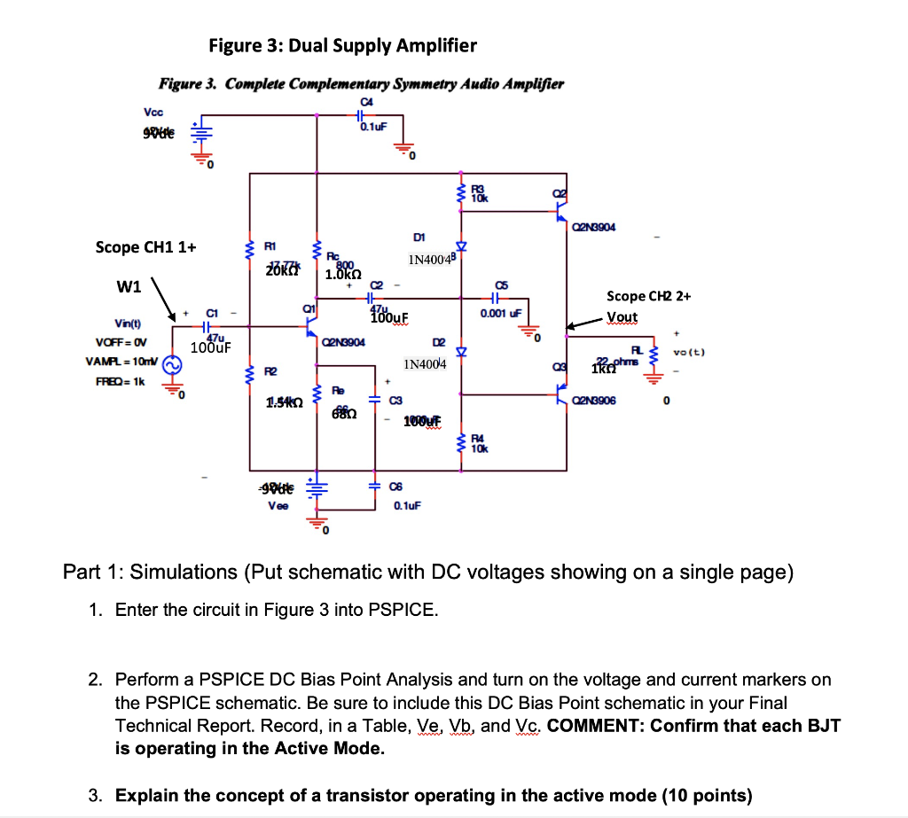 Figure 3: Dual Supply Amplifier Figure 3. Complete | Chegg.com