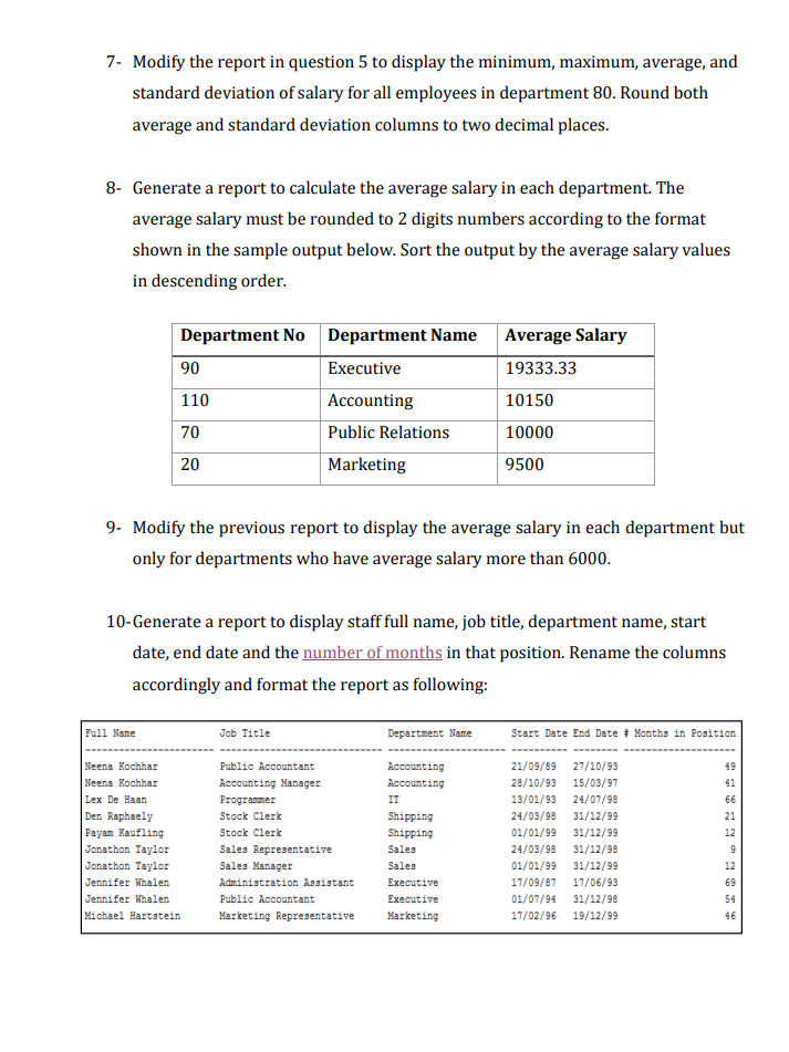 Solved 1 Use SQL Character Functions To Generate A Report Chegg