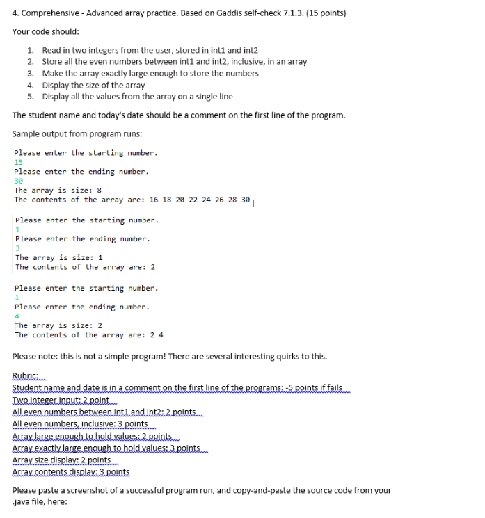 Solved 4. Comprehensive - Advanced array practice. Based on | Chegg.com