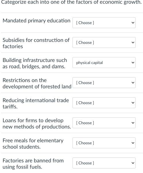Solved Categorize each into one of the factors of economic | Chegg.com