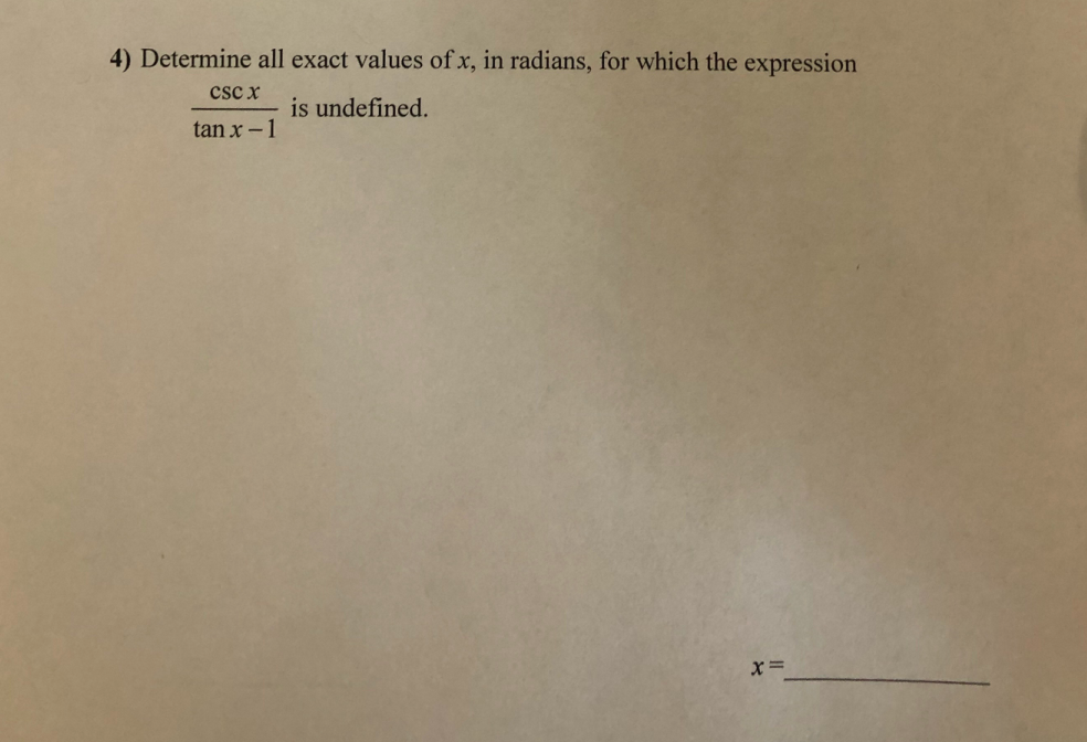 Solved 4) Determine all exact values of x, in radians, for | Chegg.com