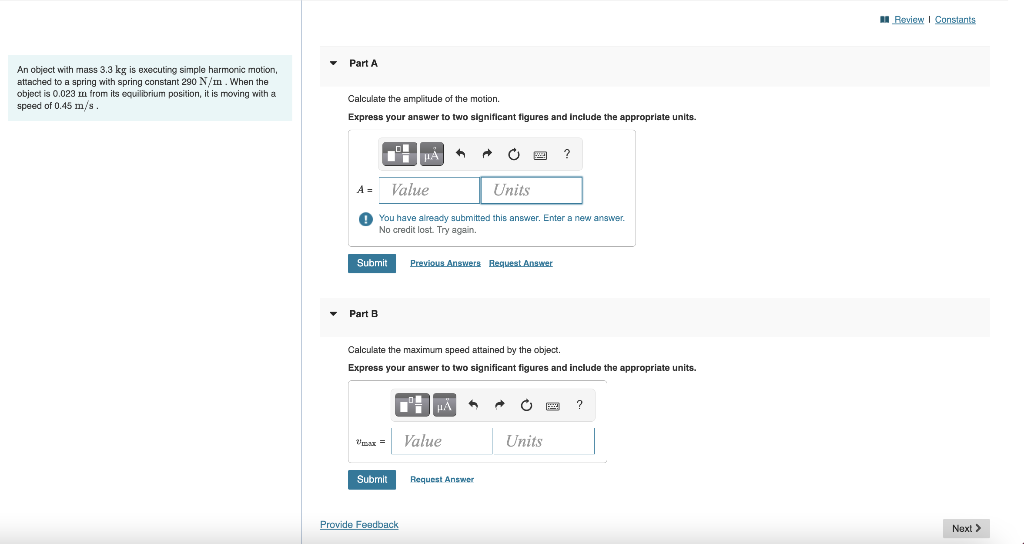 An object with mass 3.3 kg is executing simple | Chegg.com