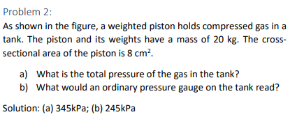 Solved Problem 2: As shown in the figure, a weighted piston | Chegg.com
