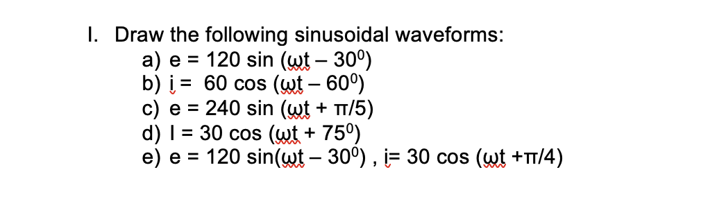 Solved I. Draw the following sinusoidal waveforms: a) | Chegg.com