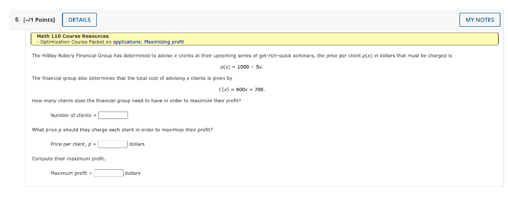 Solved 5. (-/1 Points] DETAILS MY NOTES Math 110 Course | Chegg.com