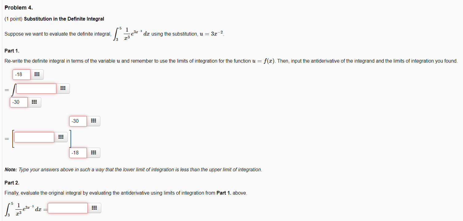 Solved Problem 4. (1 point) Substitution in the Definite | Chegg.com