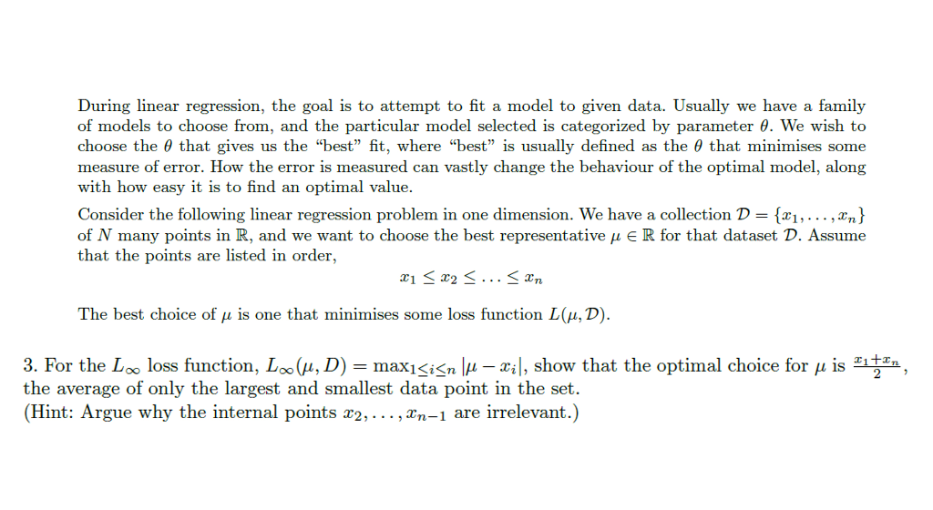 Solved During linear regression, the goal is to attempt to | Chegg.com