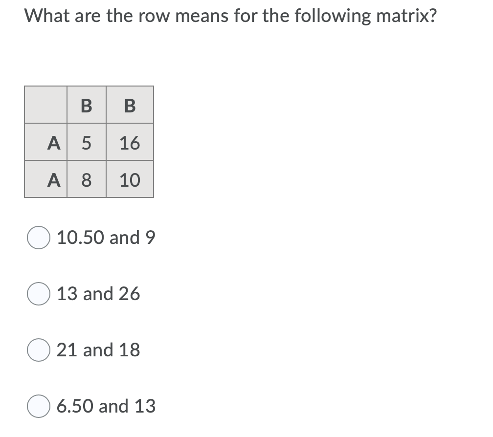 Solved What are the row means for the following matrix? в в | Chegg.com