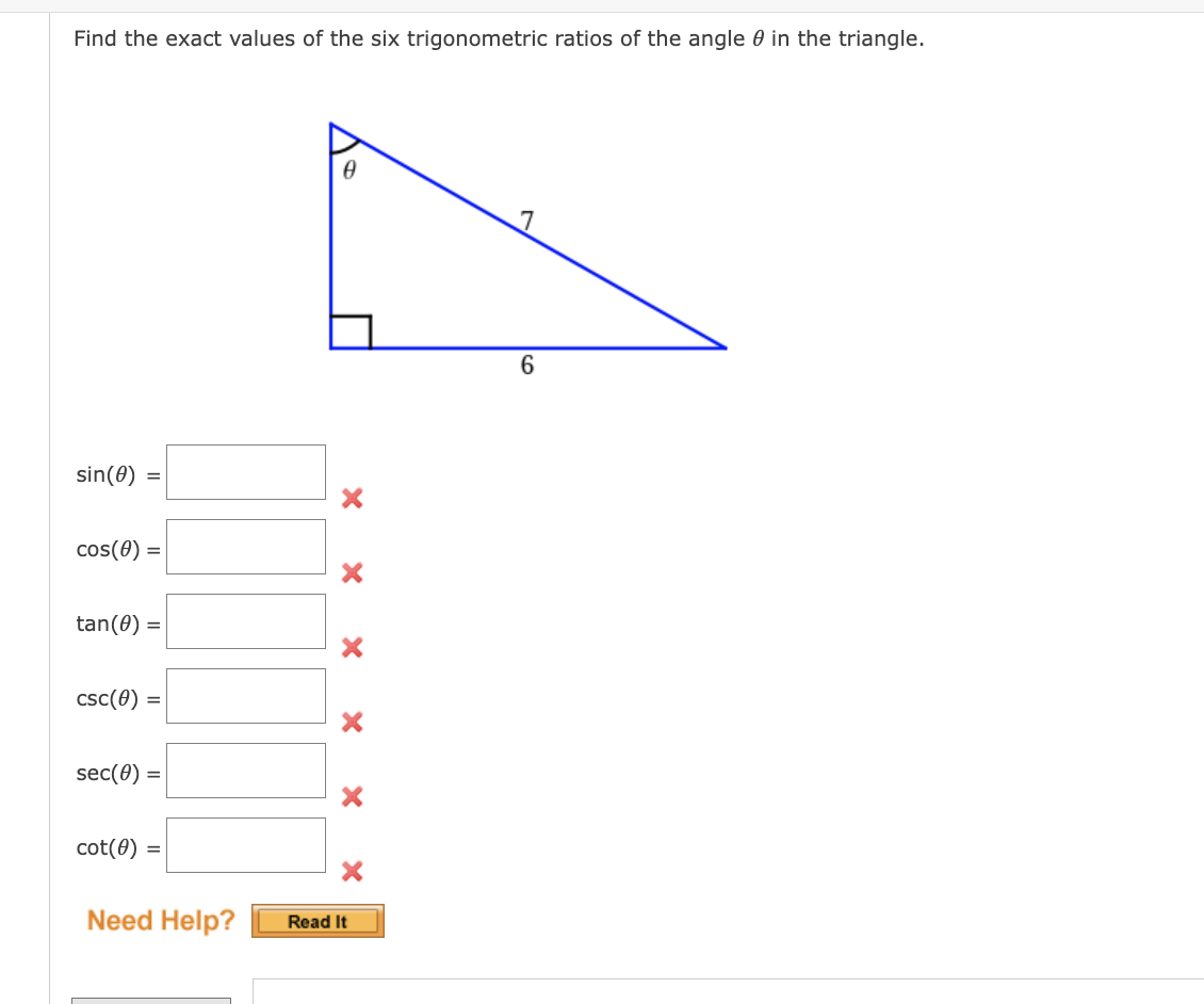 Solved Find the exact values of the six trigonometric ratios | Chegg.com