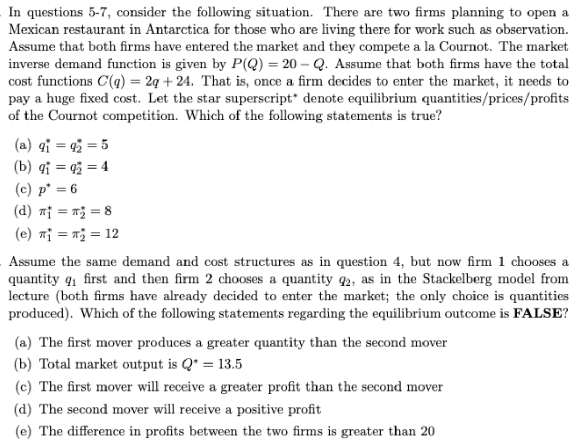 Solved In questions 5-7, consider the following situation. | Chegg.com