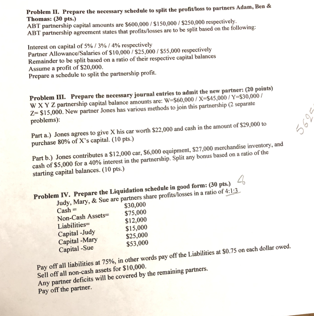 The first problem is splitting profit and losses | Chegg.com