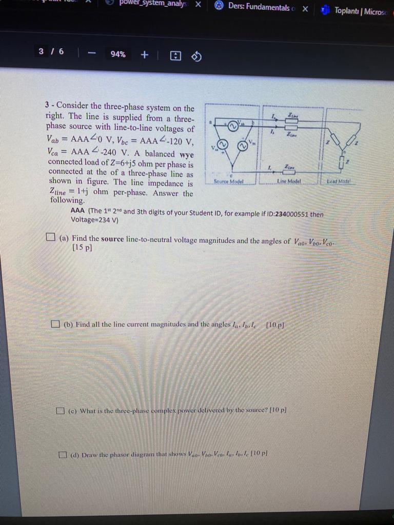 3 - Consider the three-phase system on the right. The | Chegg.com