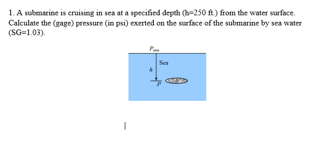 Solved 1. A submarine is cruising in sea at a specified | Chegg.com