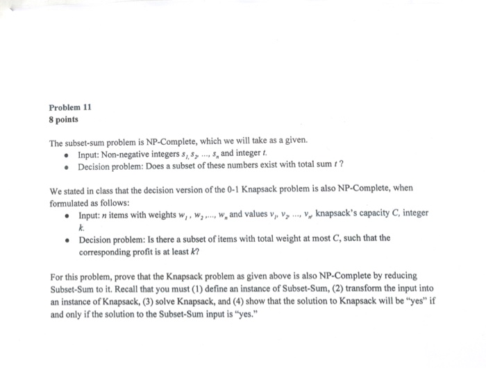 Solved The subset-sum problem is NP-Complete, which we will | Chegg.com