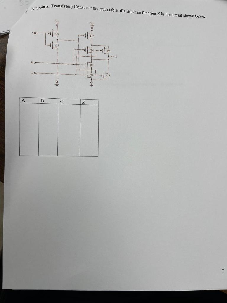 Solved (20 points, Transistor) Construct the truth table of | Chegg.com