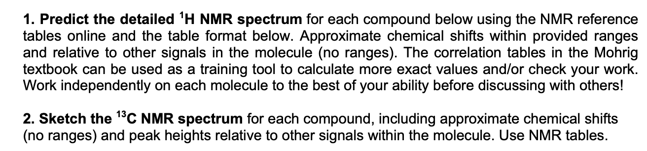1. Predict the detailed 1H NMR spectrum for each | Chegg.com