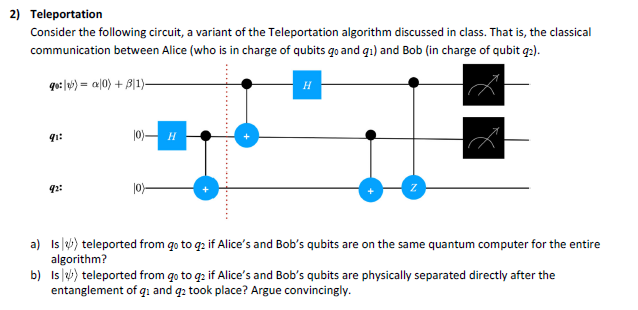 2) Teleportation Consider the following circuit, a | Chegg.com