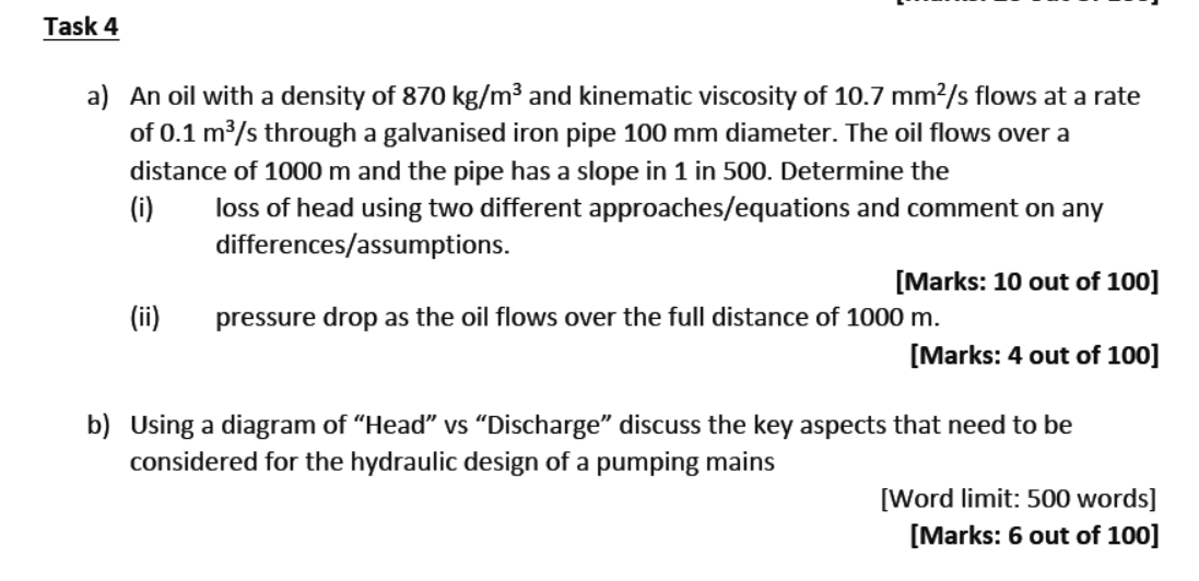 Solved a) An oil with a density of 870 kg/m3 and kinematic | Chegg.com