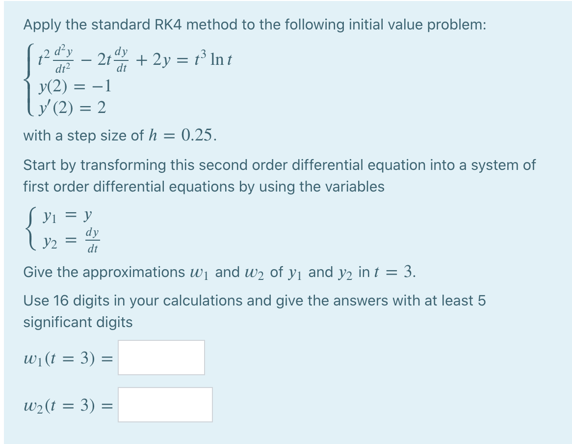 Solved Apply the standard RK4 method to the following | Chegg.com
