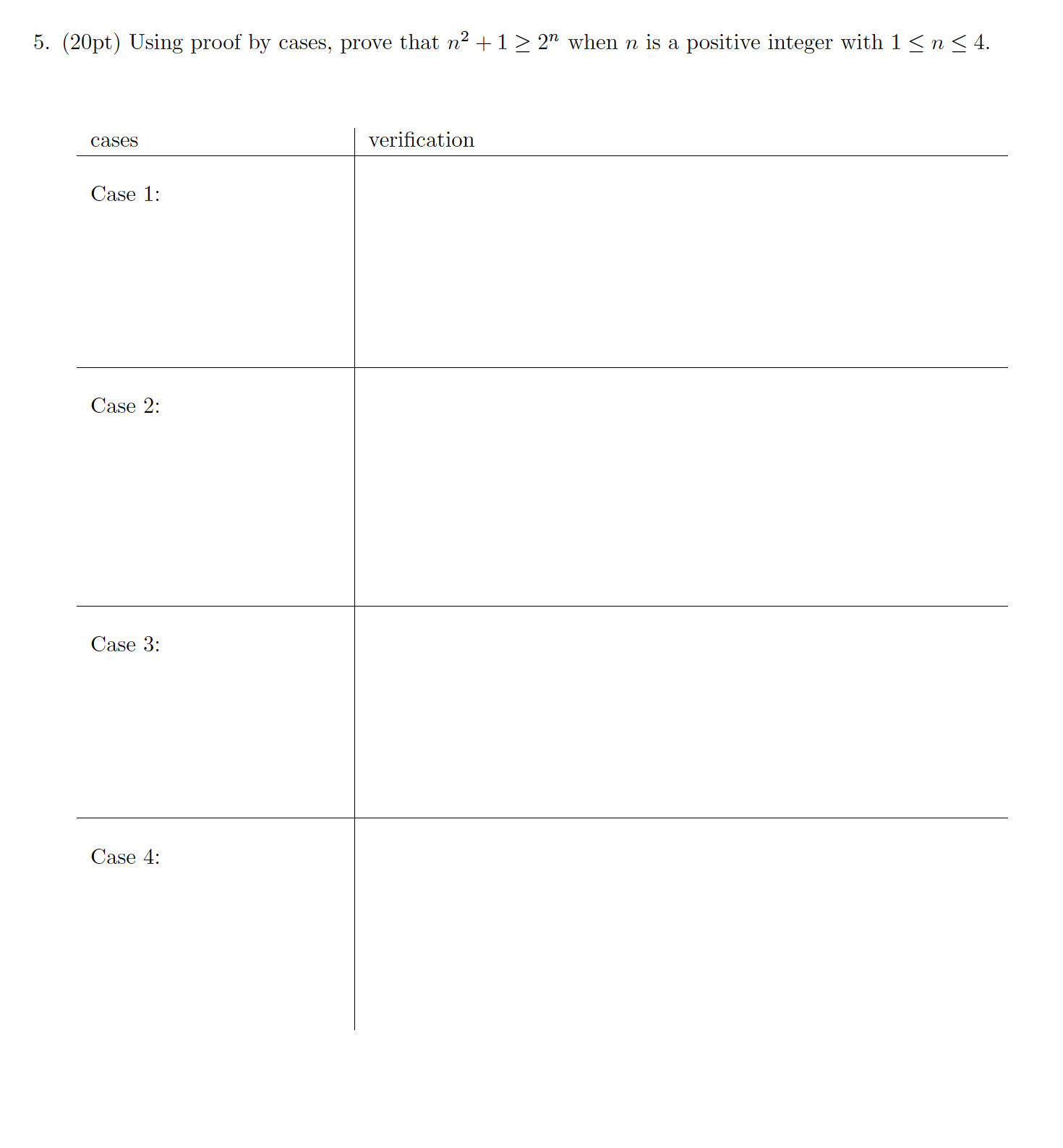 Solved 5. (20pt) Using proof by cases, prove that n2+1≥2n | Chegg.com