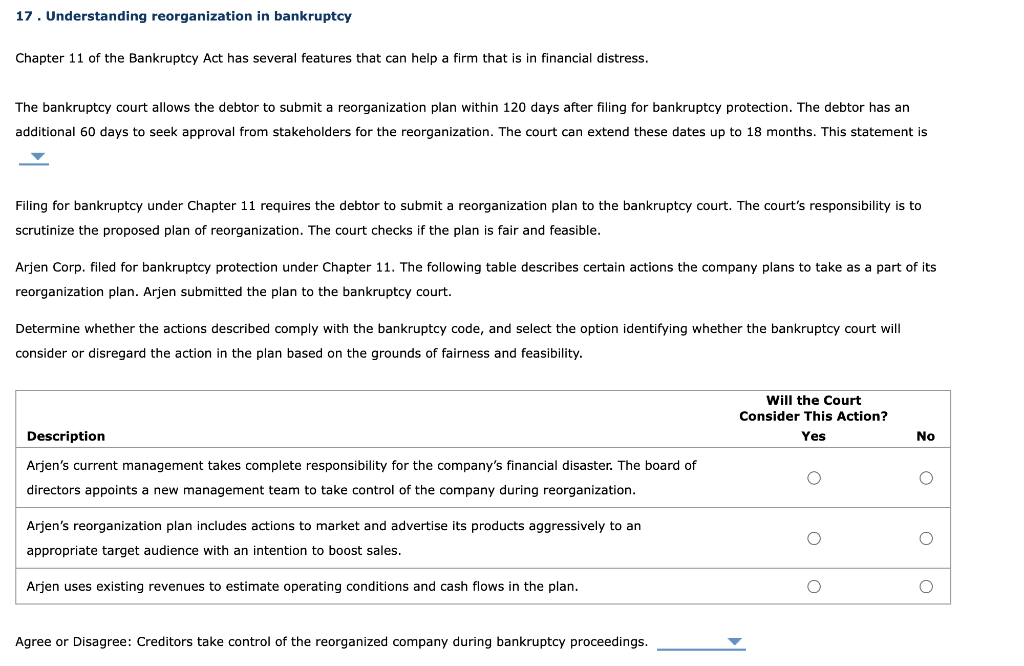 17. Understanding reorganization in bankruptcy | Chegg.com