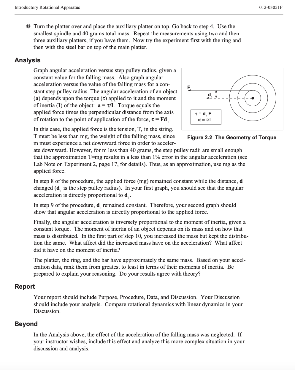Experiment 2: Angular Acceleration–2 EQUIPMENT | Chegg.com