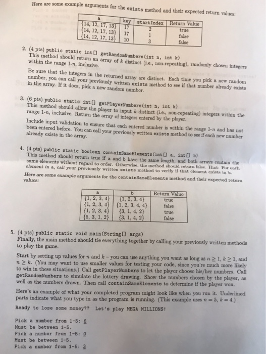 Solved 1. (2 pts) public static boolean exists(intl a, int | Chegg.com