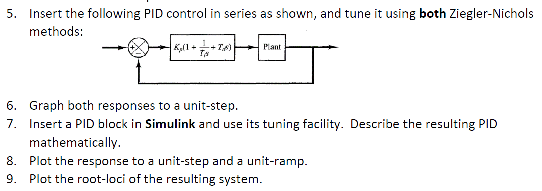 5. Insert the following PID control in series as | Chegg.com