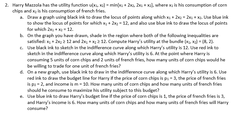 Solved 2. Harry Mazzola has the utility function u(x1, x2) = | Chegg.com