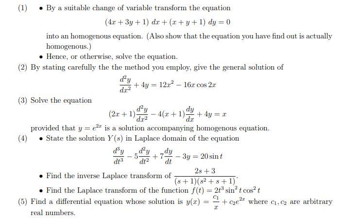Solved (1) By a suitable change of variable transform the | Chegg.com