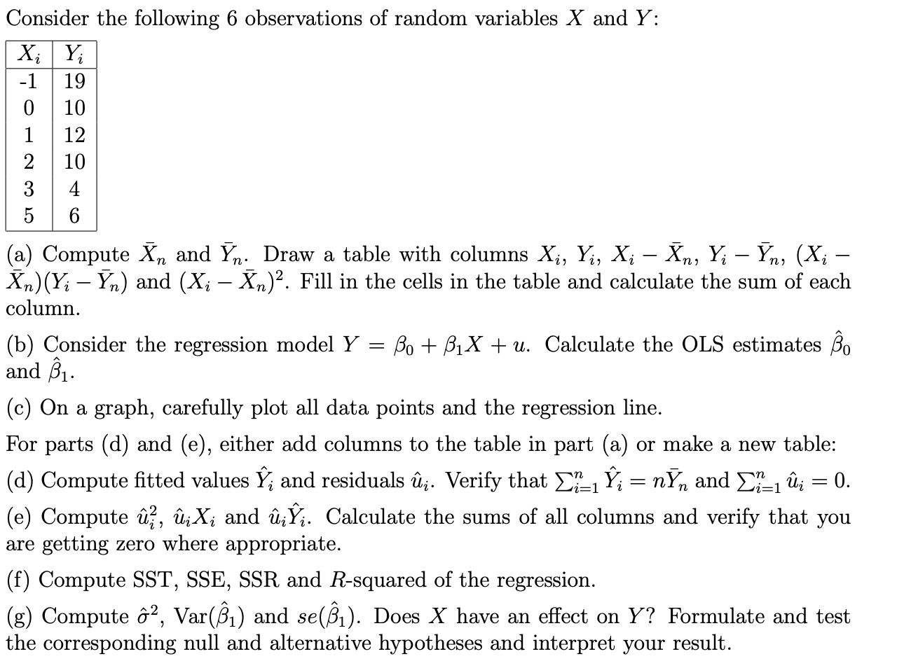 Solved Consider The Following 6 Observations Of Random 