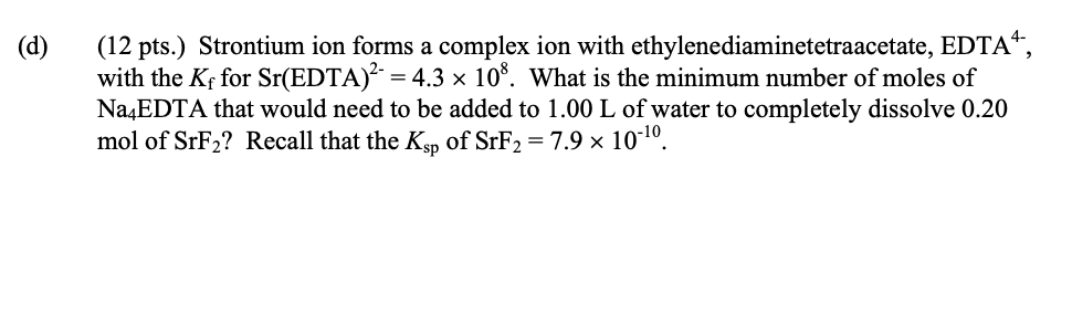 (2) Strontium fluoride, SrF2, is a sparingly soluble | Chegg.com