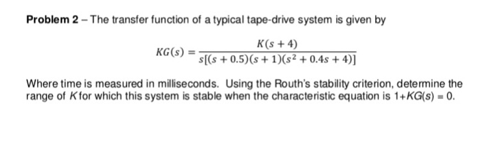 Solved Problem 2 The transfer function of a typical | Chegg.com
