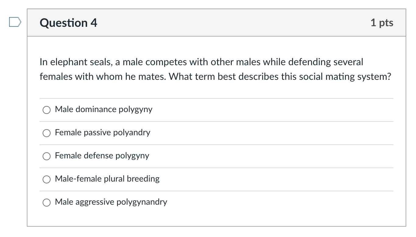 Solved Question 1 1 pts Lande's runaway selection process | Chegg.com