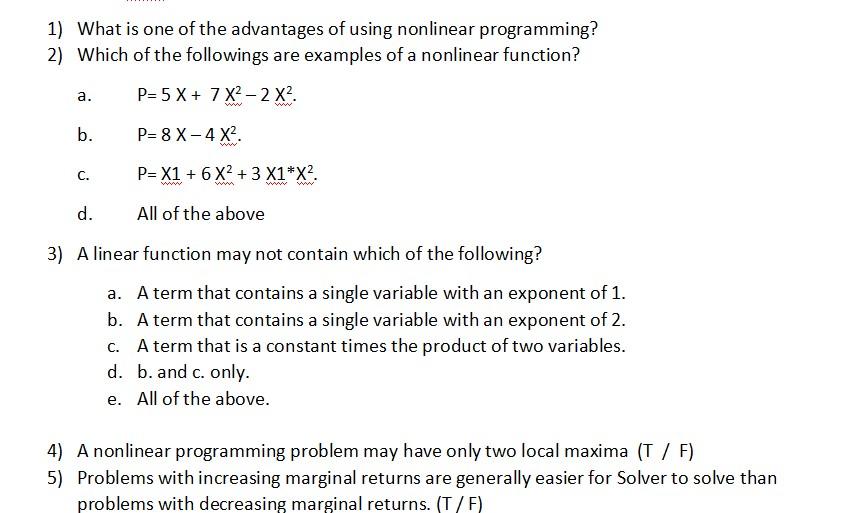 Solved 1) What is one of the advantages of using nonlinear | Chegg.com