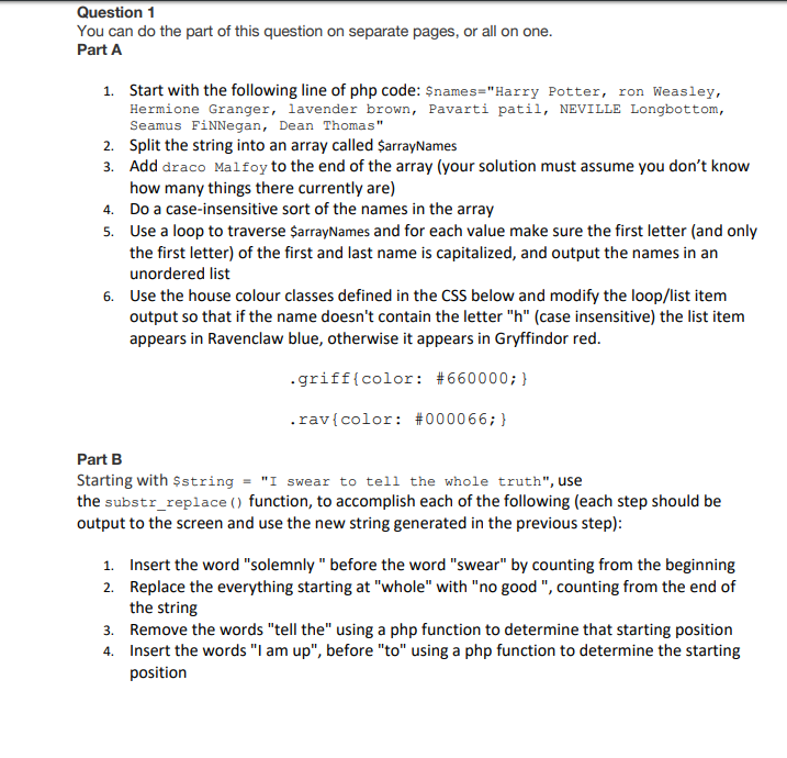 Part C Write the necessary PHP to generate a | Chegg.com