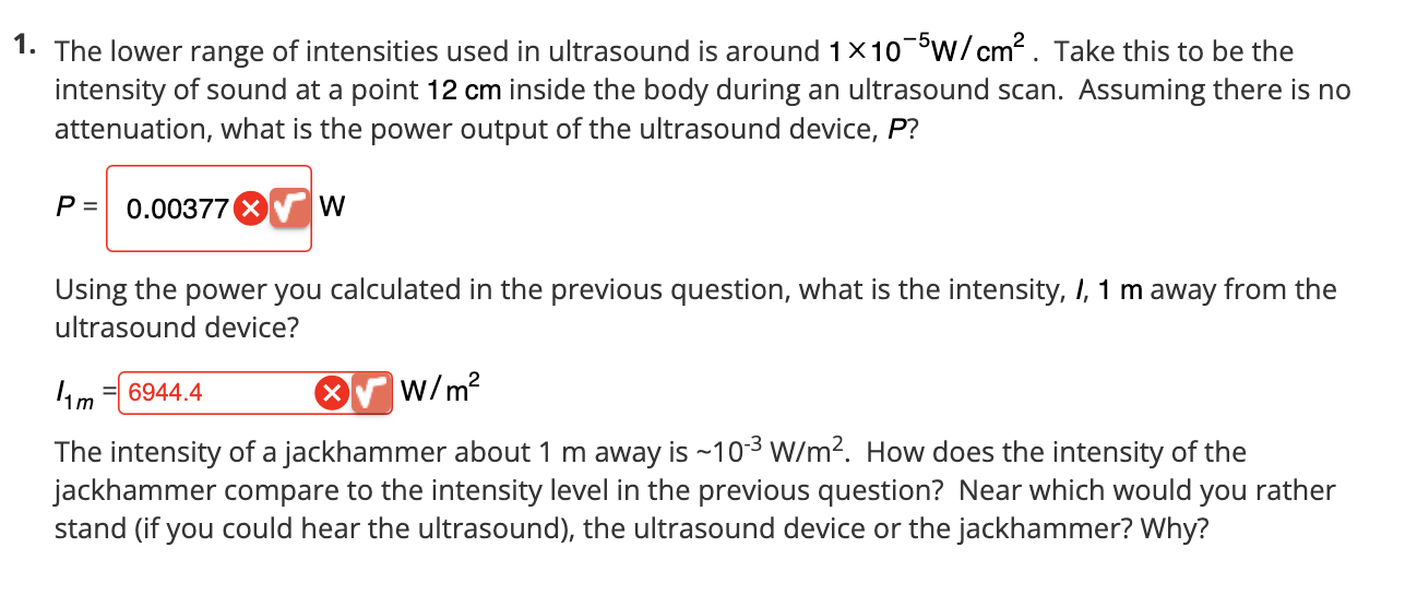 Solved I tried using the "Intensity=Power/(pi*r^2)" equation | Chegg.com